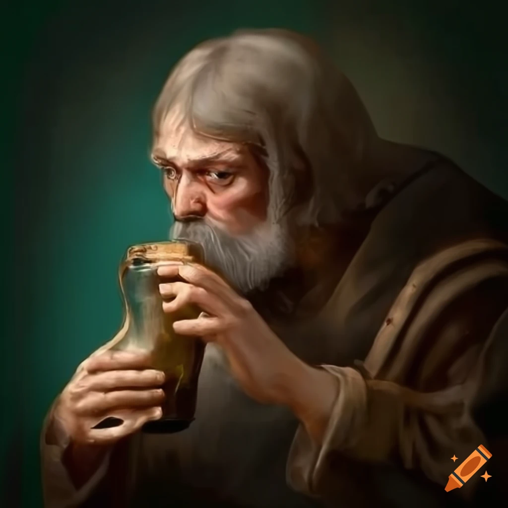 Medieval man drinking from a flask on Craiyon