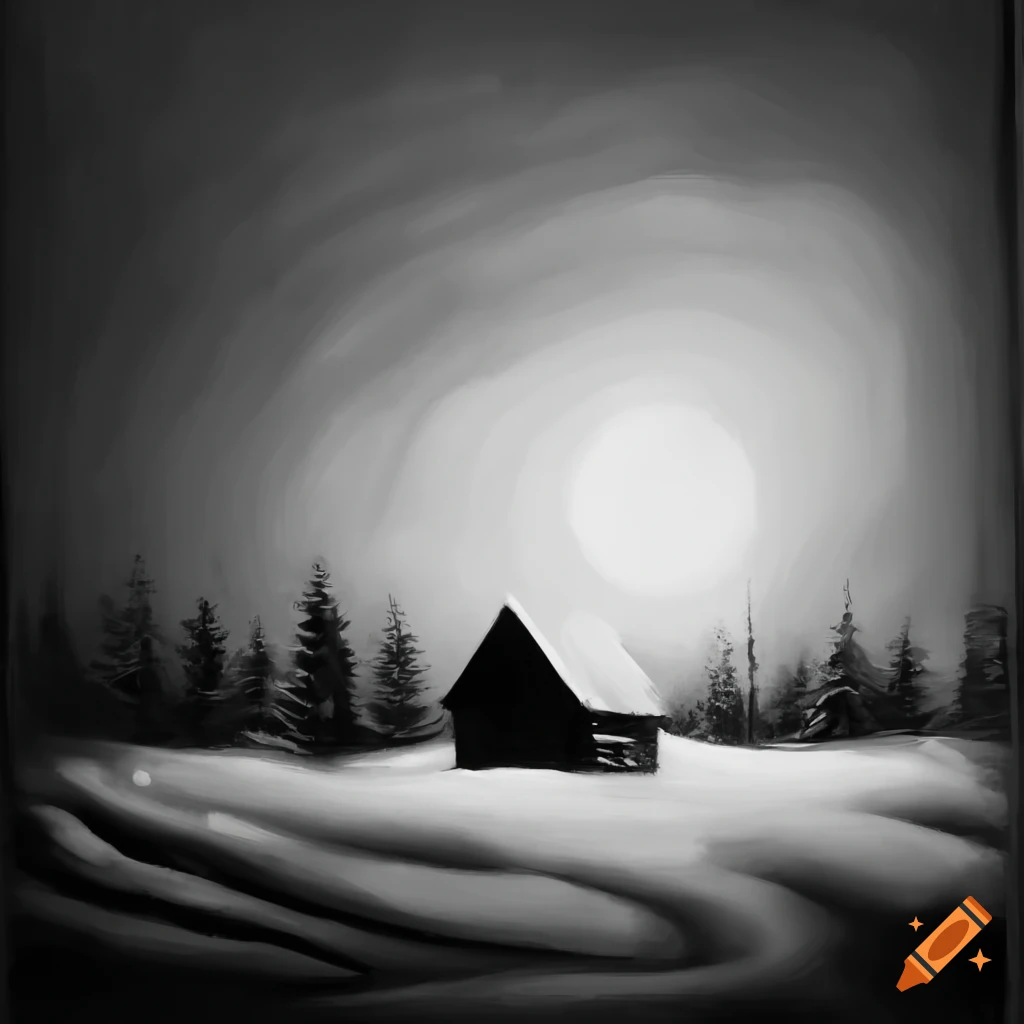 High contrast black and white winter painting on Craiyon