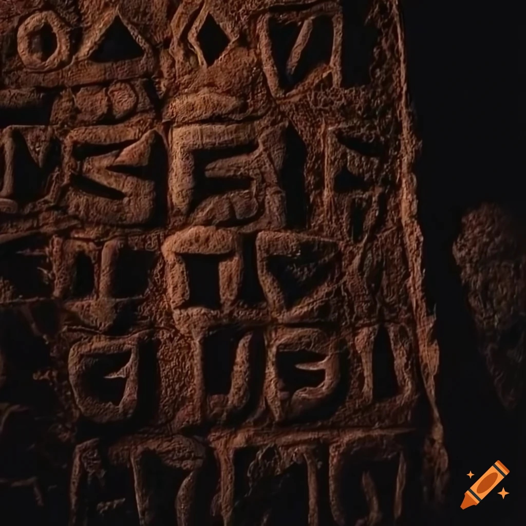 Detailed depiction of ancient runes on cave wall on Craiyon