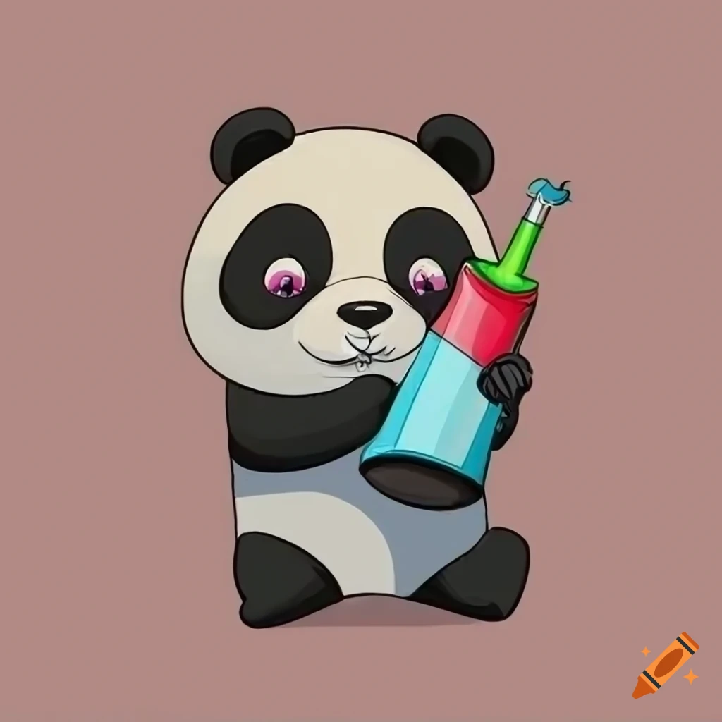 Cartoon art of a panda bear drinking a soda