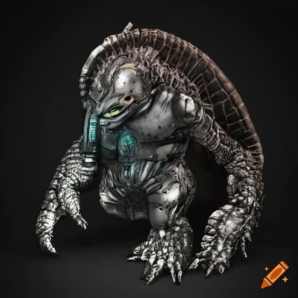 Image of a black snapping turtle kaiju cyborg in futuristic armor on Craiyon