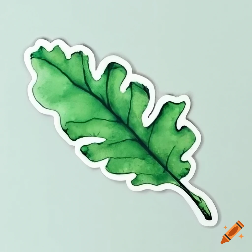 Die-cut oak leaf sticker in green shades on Craiyon