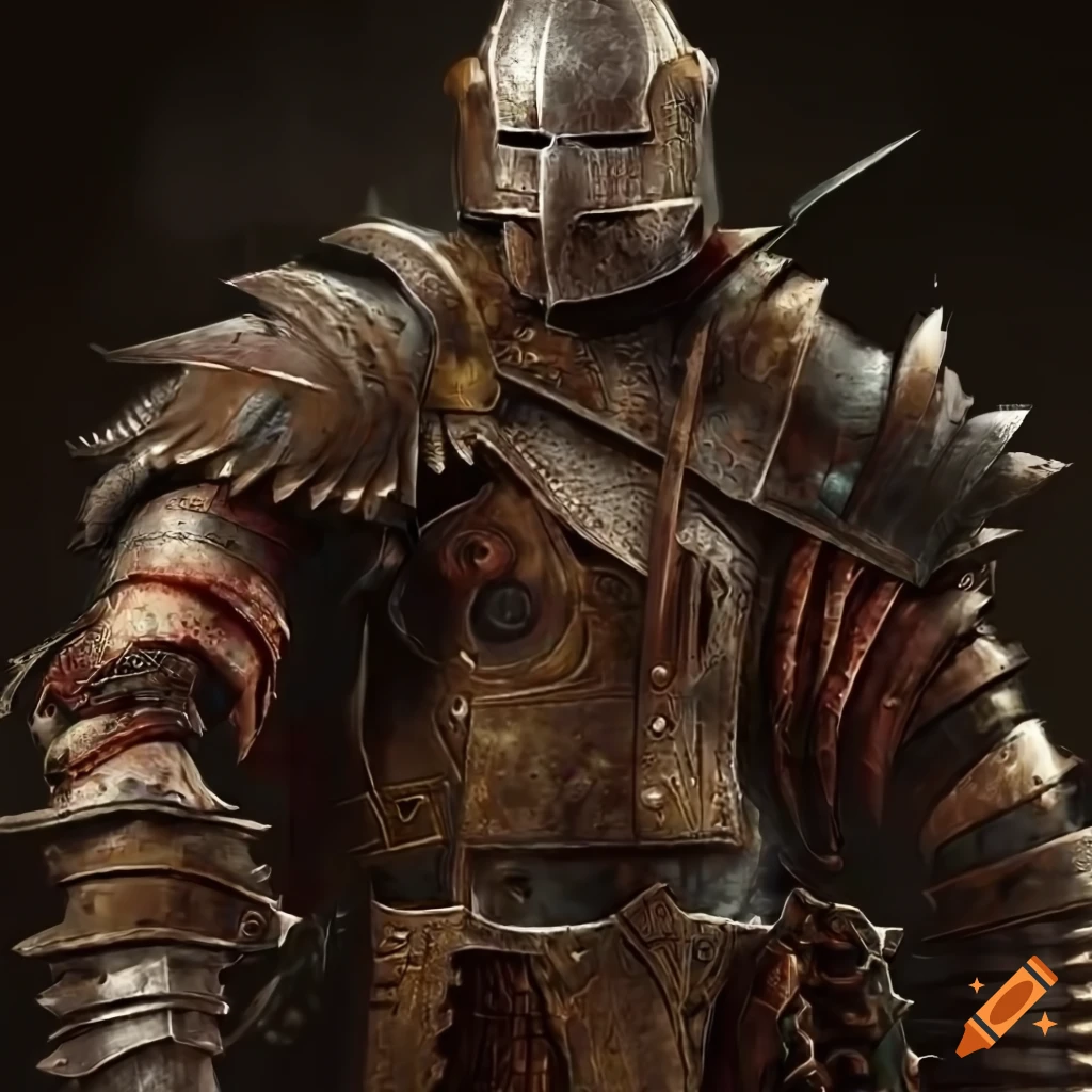 Photorealistic depiction of a robotic knight barbarian in spiked plate ...