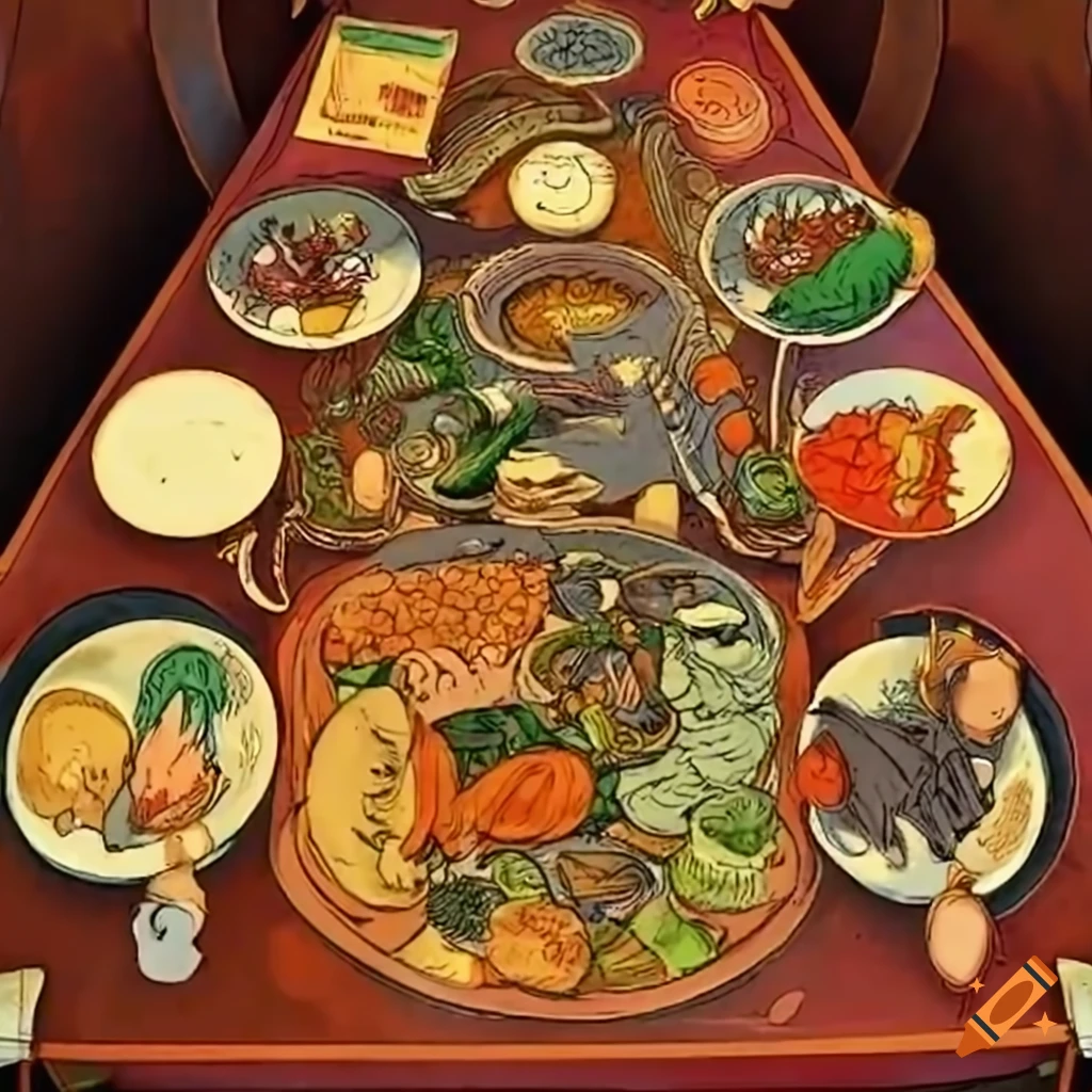 Artistic depiction of a fantasy dinner with dragons on Craiyon
