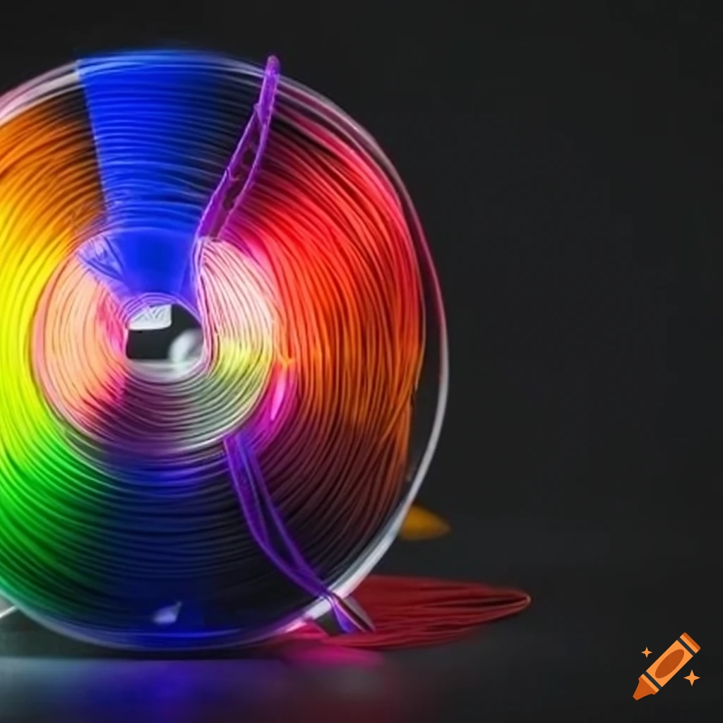 Colorful 3d printer filament on white background on Craiyon