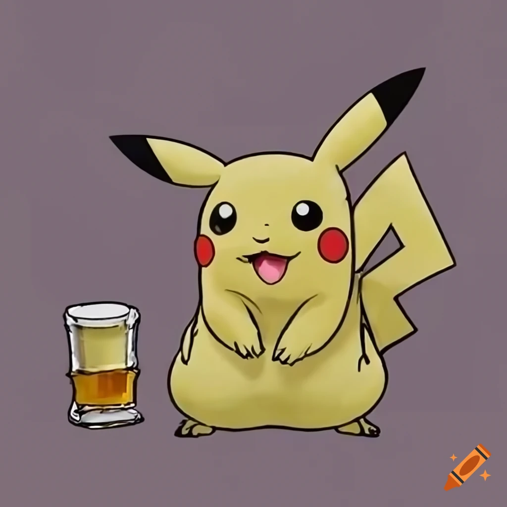 Pikachu holding a whiskey bottle on Craiyon