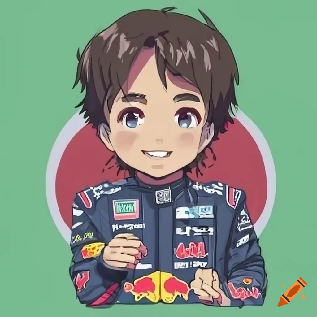 Cute anime-style illustration of Sergio Perez, F1 driver on Craiyon