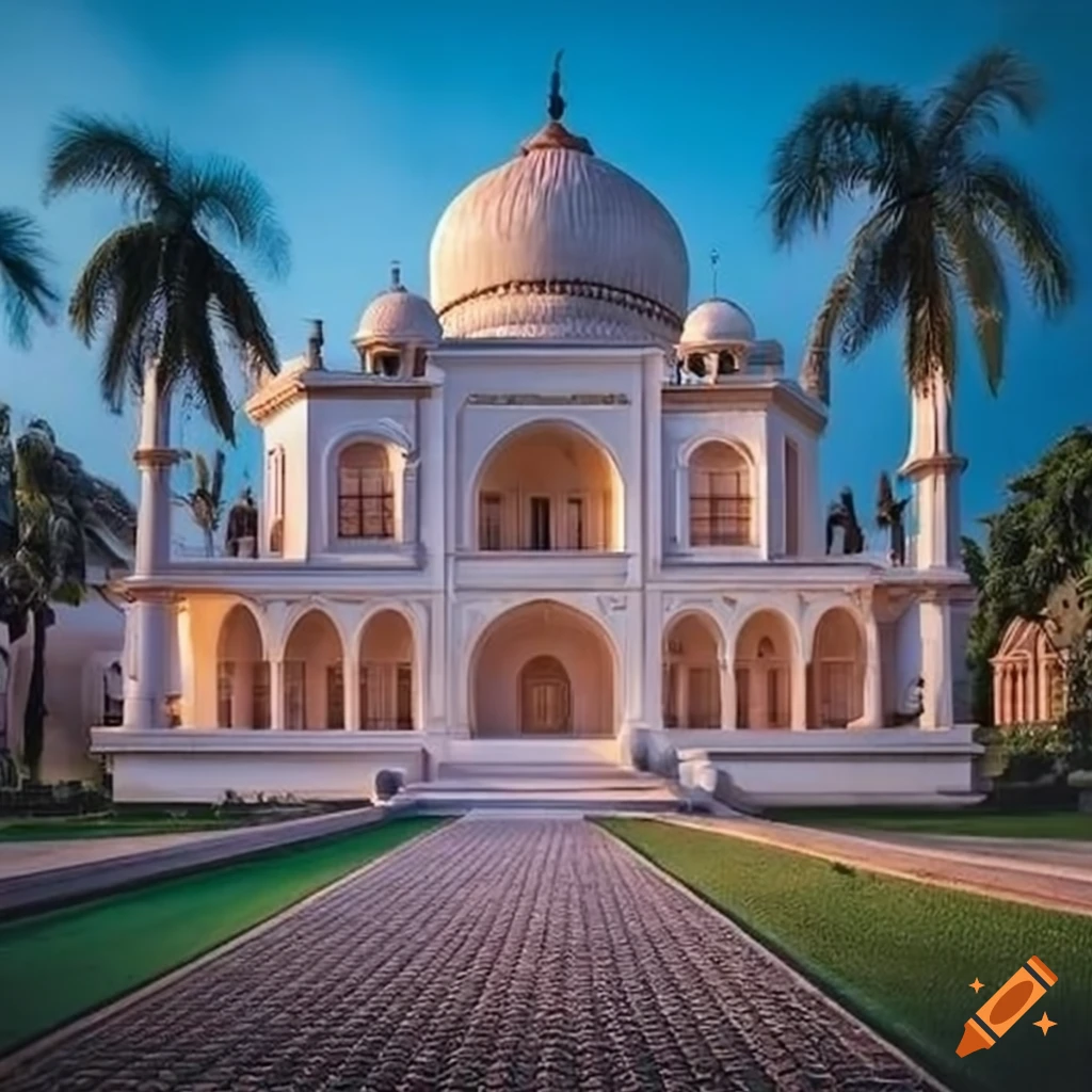 Front elevation of mahal white house in mediterranean architectural style