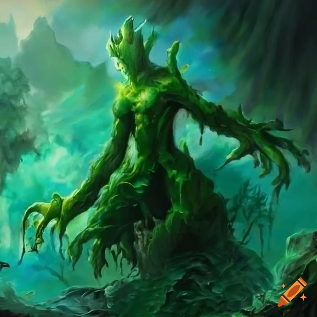 Oil painting of a green elemental creature on Craiyon