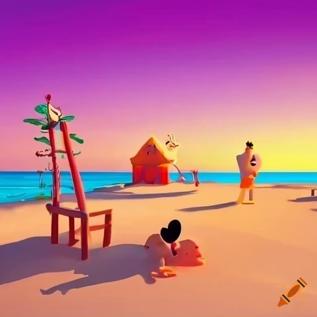 Colorful beach scene with a touch of tintin on Craiyon