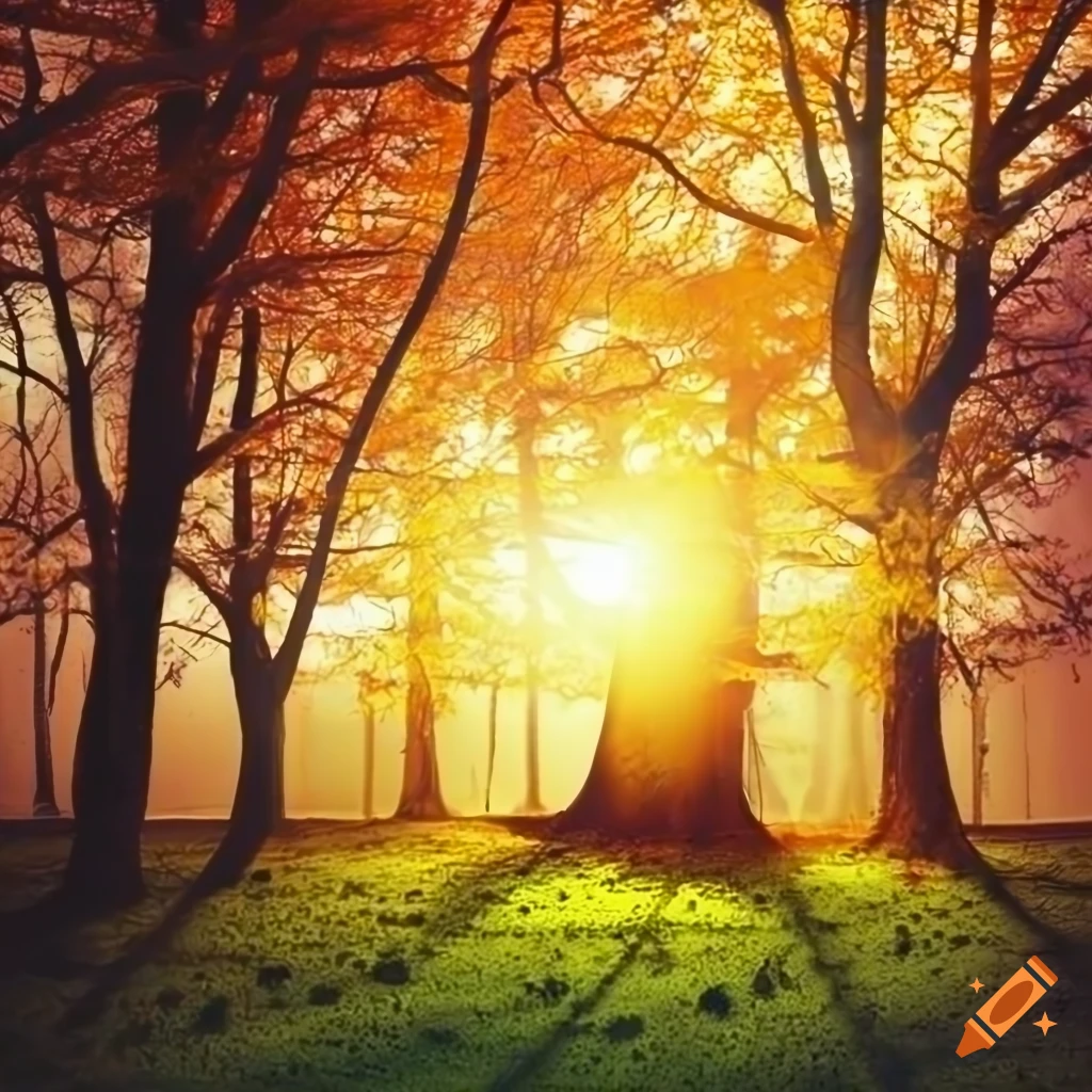 Sunrise scene with trees