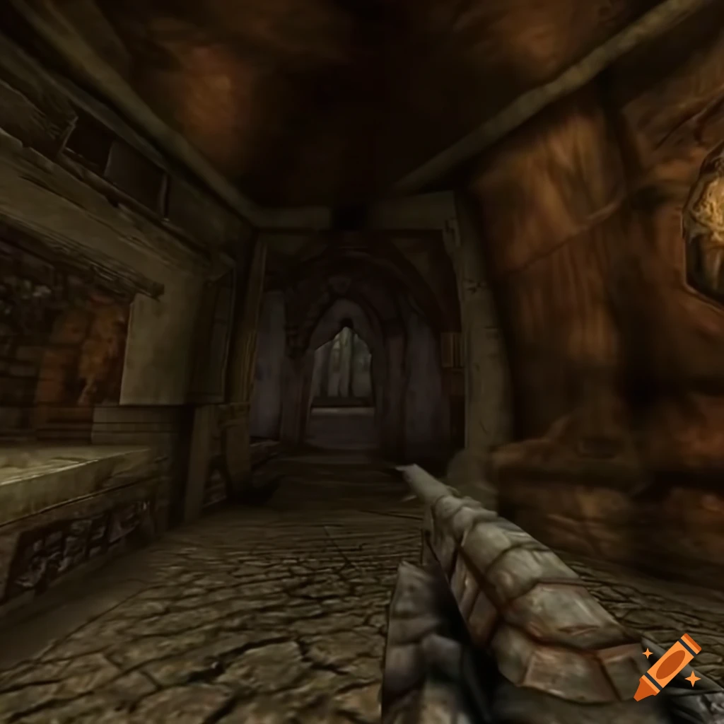 Screenshot of a gloomy 3d first-person shooter game on Craiyon