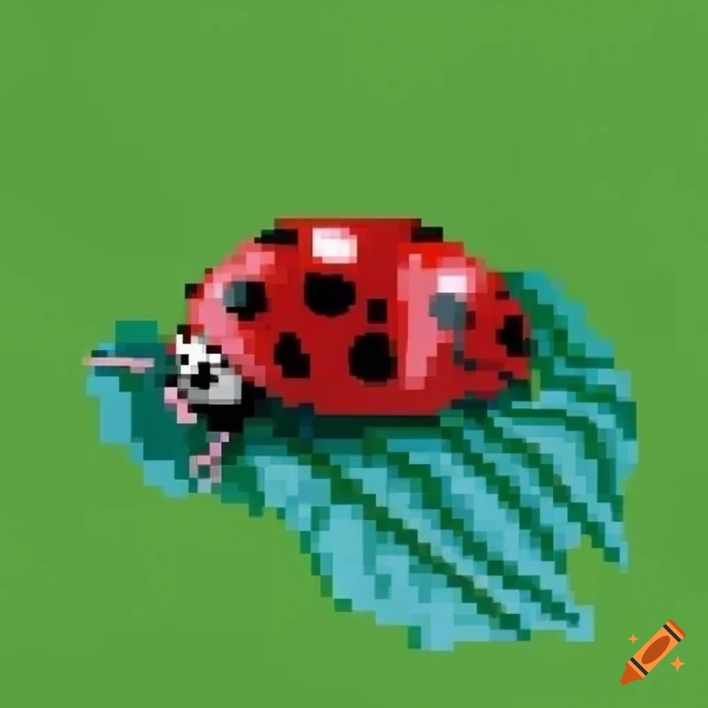 Pixel art of a ladybug with leaf crown on Craiyon