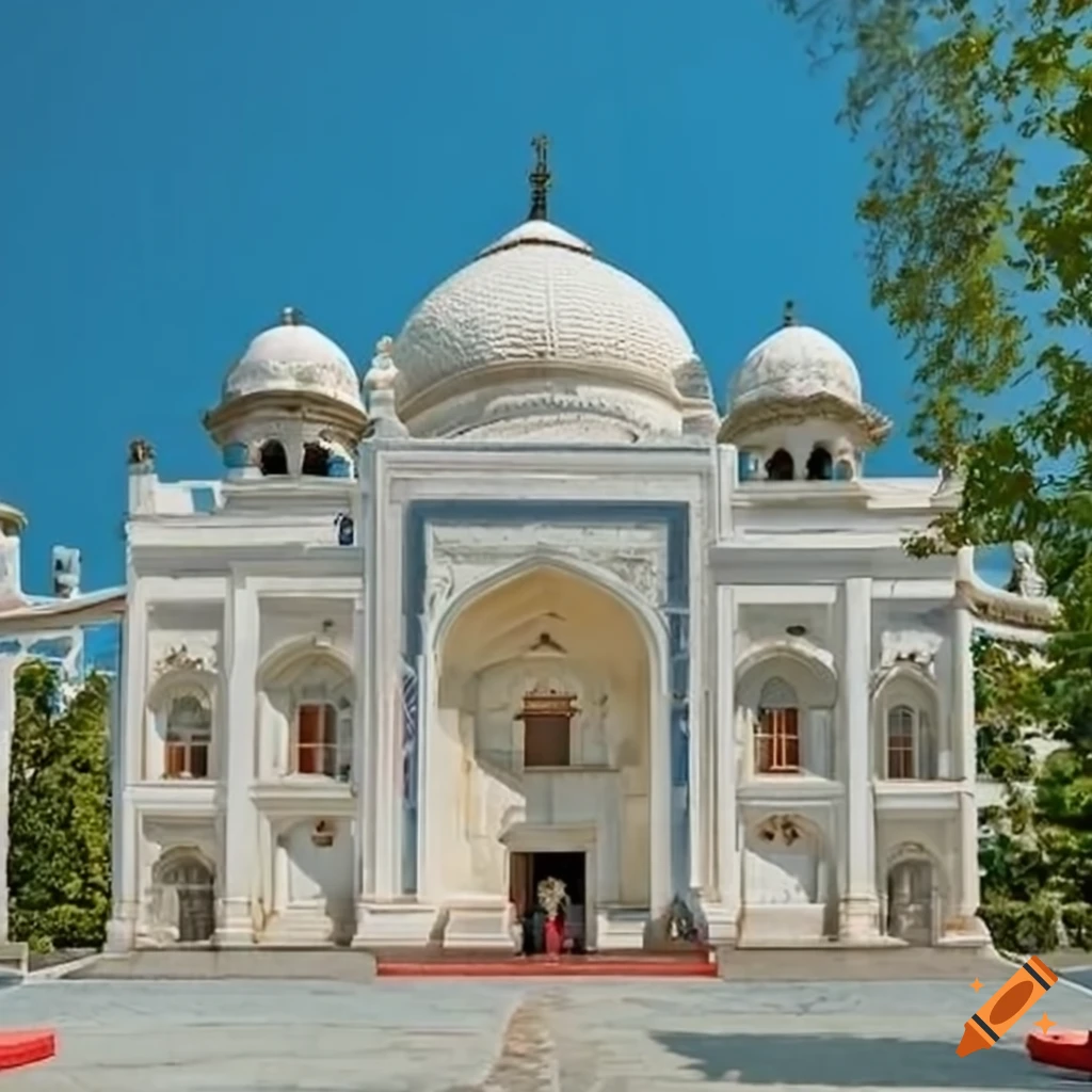 Front view of mahal white house in mediterranean architectural style on ...