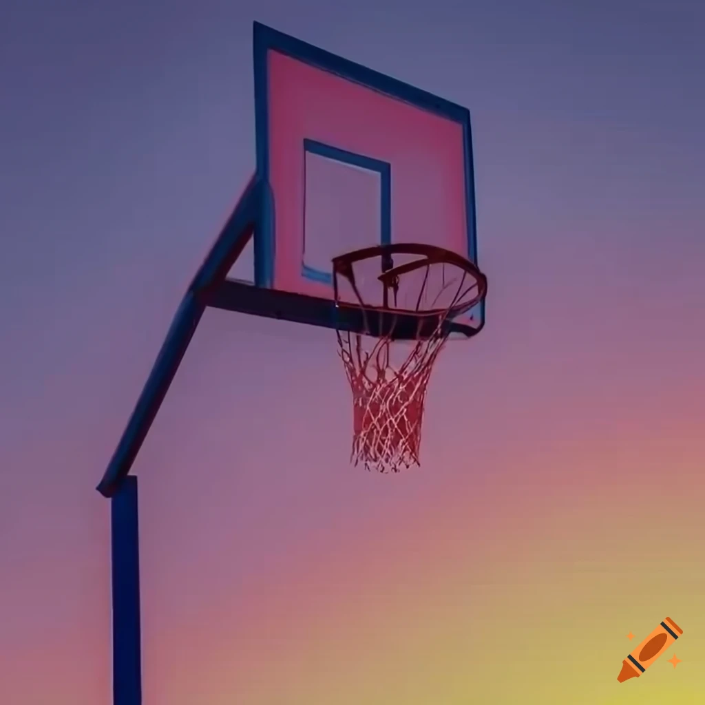 Sunset basketball shot going into the hoop