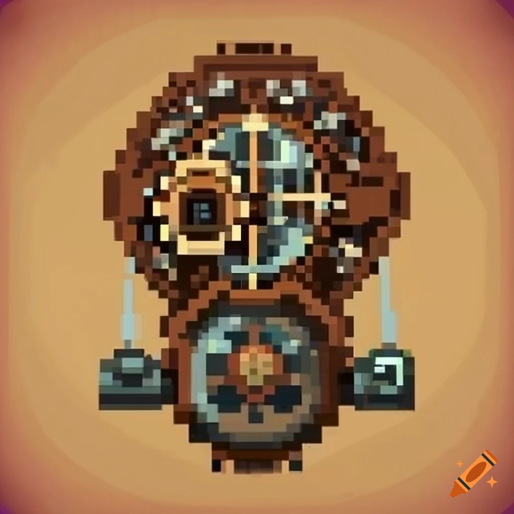 Steampunk pixel art mechanical science emblem