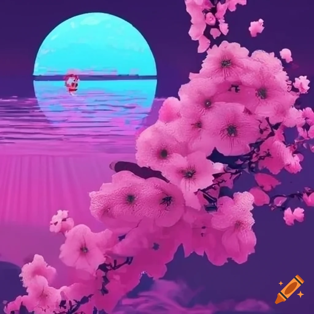 Vaporwave-style cherry blossom artwork