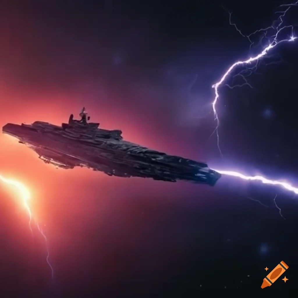 Image of an alien star destroyer firing dark lightning on Craiyon