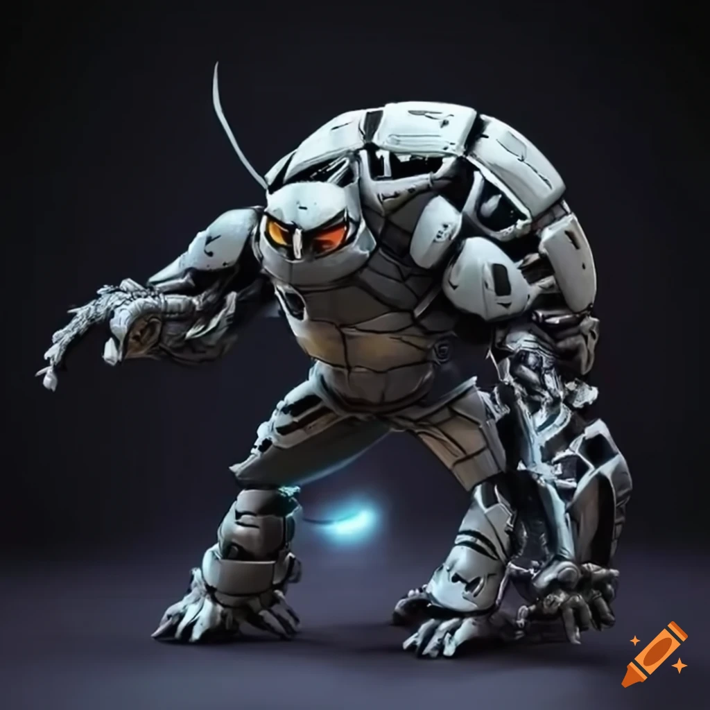 Image of a futuristic black snapping turtle with cyborg enhancements on Craiyon