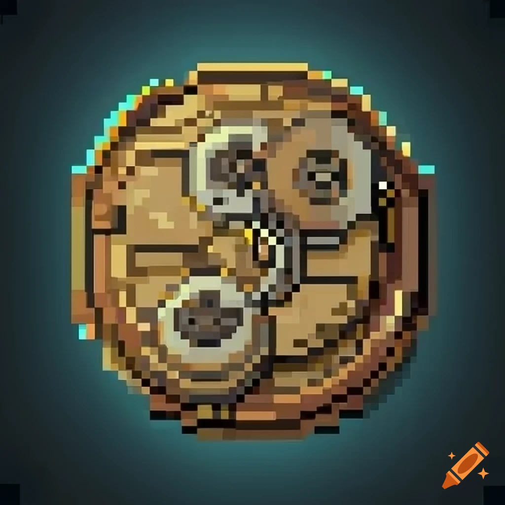 Steampunk pixel art of mechanical coins