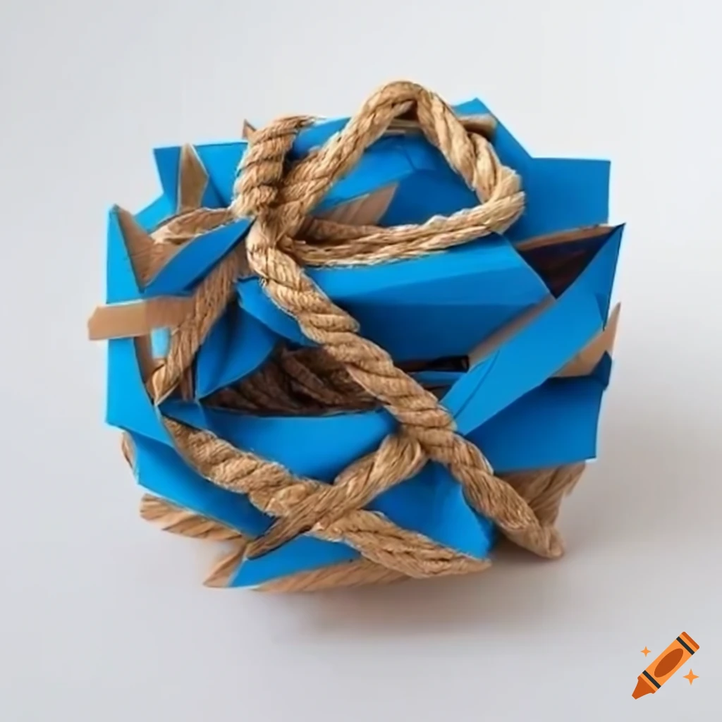 Photo of 3d origami shapes made of paper and rope on Craiyon