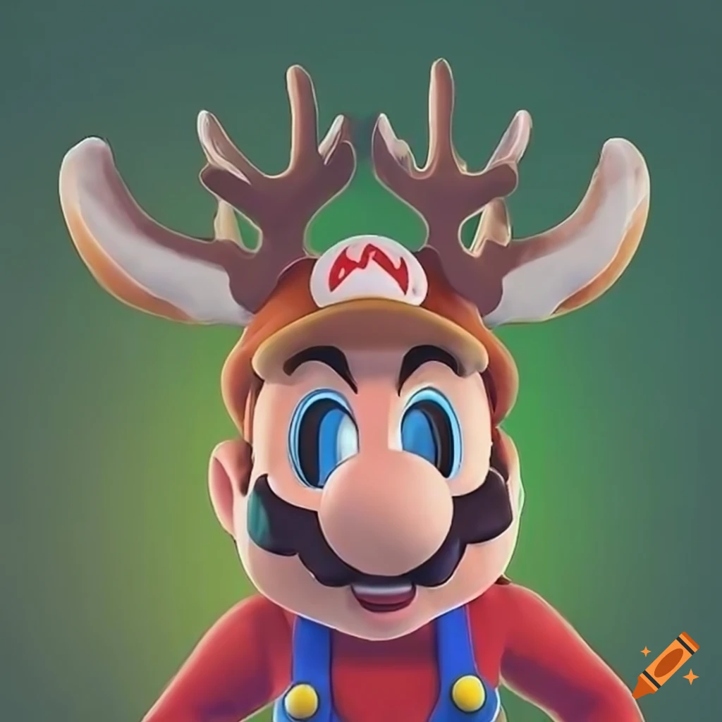 Illustration of a deer dressed as mario on Craiyon