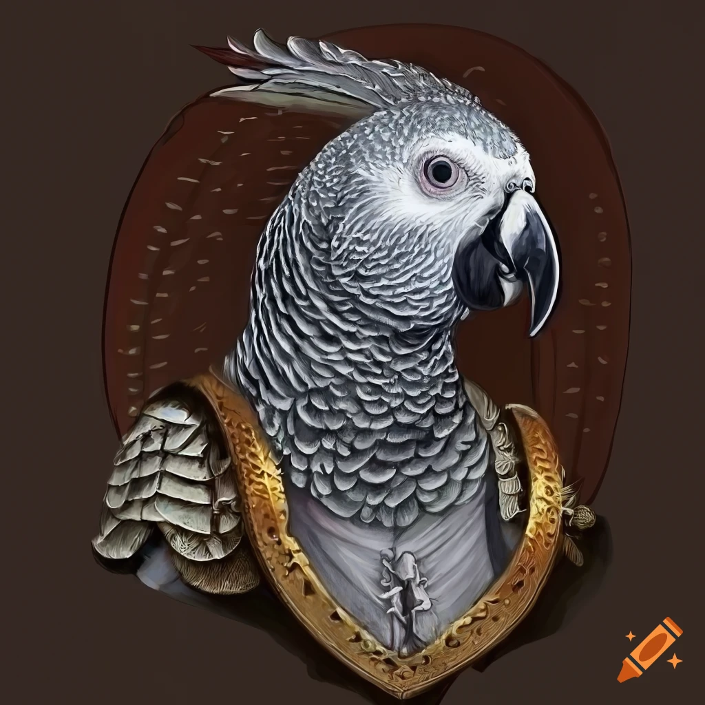 African grey parrot in a haunted forest under the full moon on Craiyon