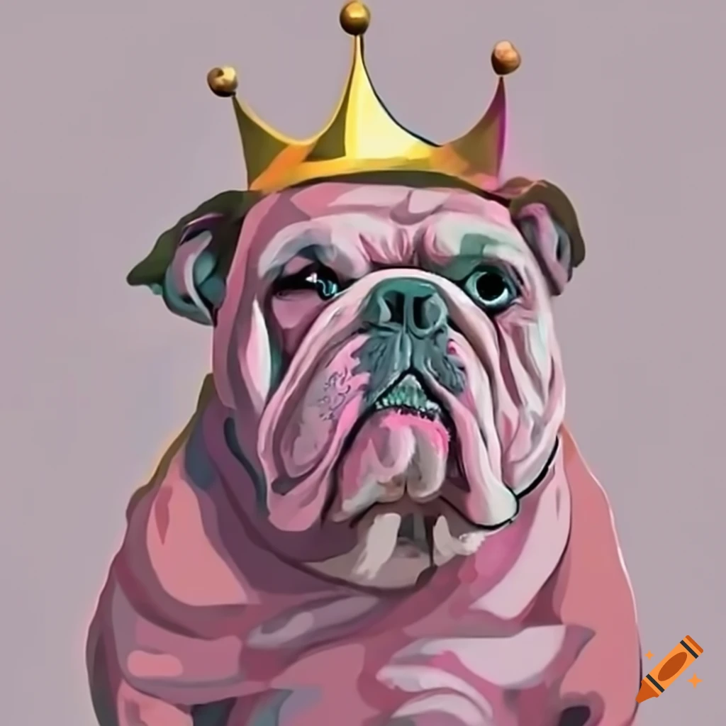 Cute pink bulldog with a crown on Craiyon