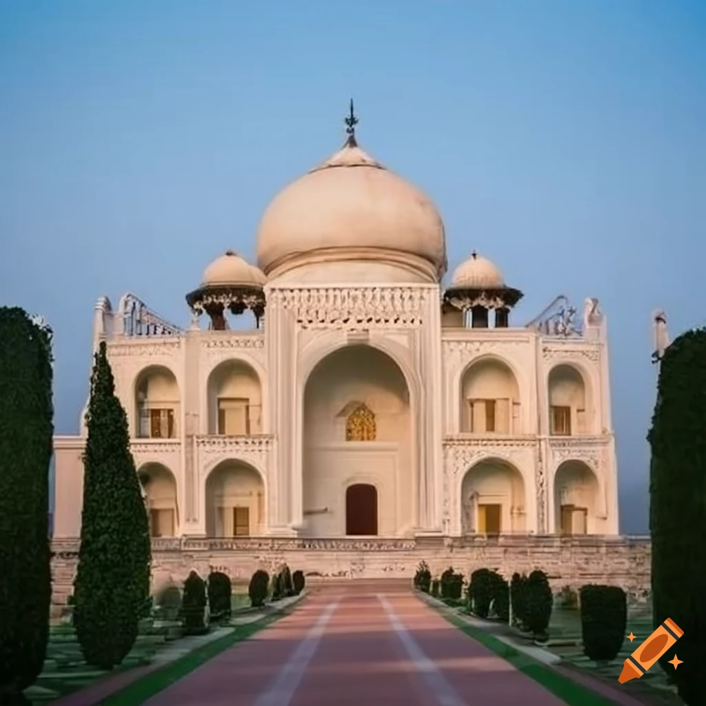 Front view of mahal white house in mediterranean architectural style