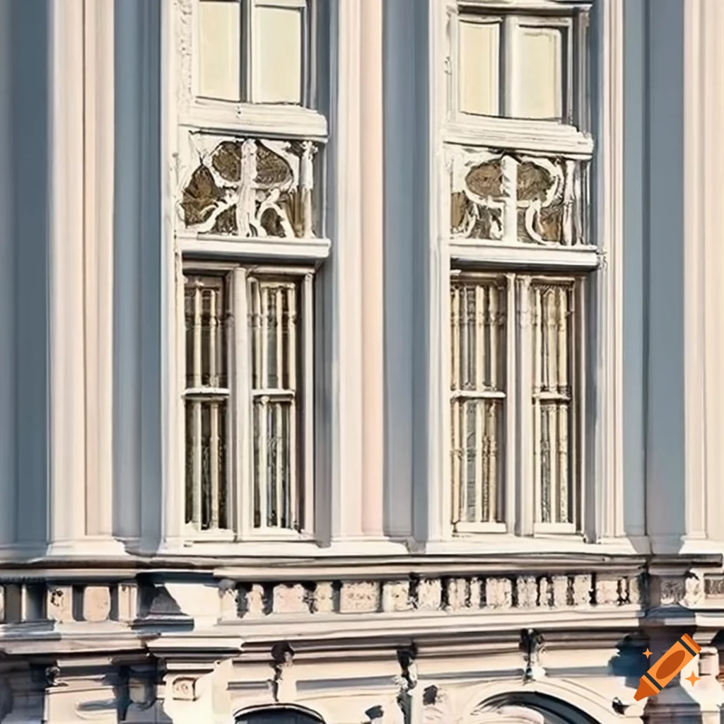 Detail of a neoclassical palace window with stucco ornaments on Craiyon