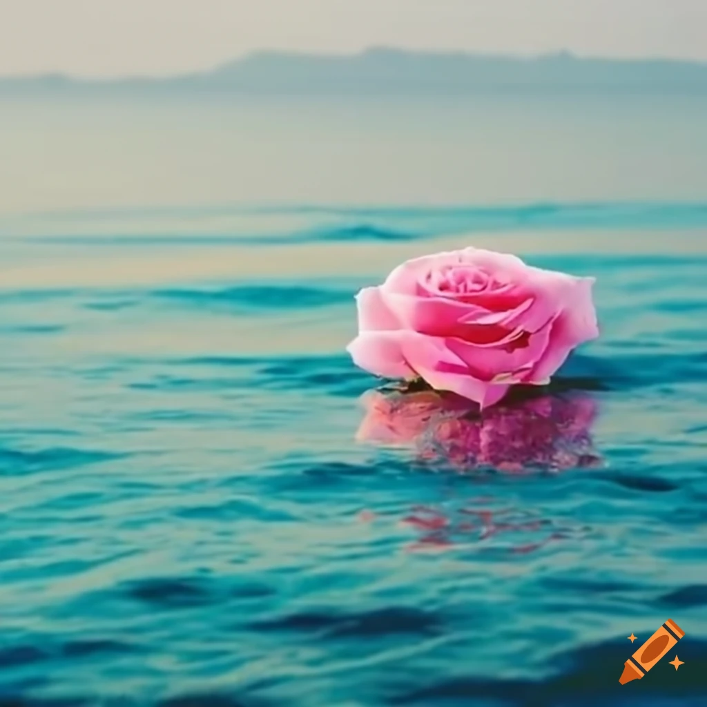 Seaside with pink roses in the water on Craiyon
