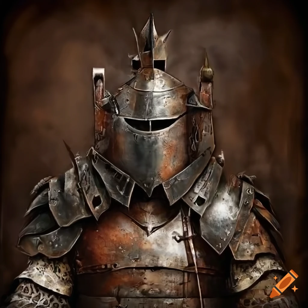 Rusty robot knight in spiked plate armor on Craiyon
