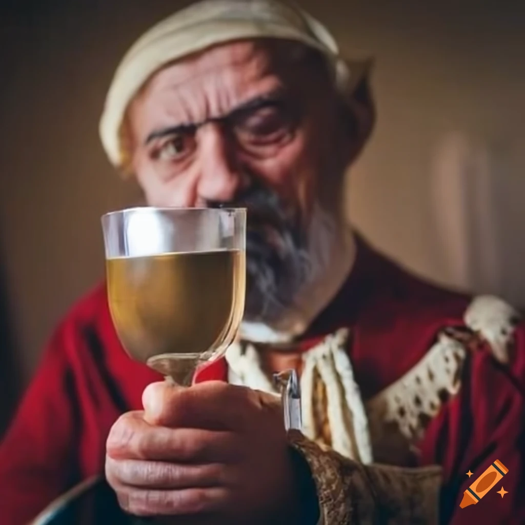 Man toasting with a goblet in historical costume on Craiyon