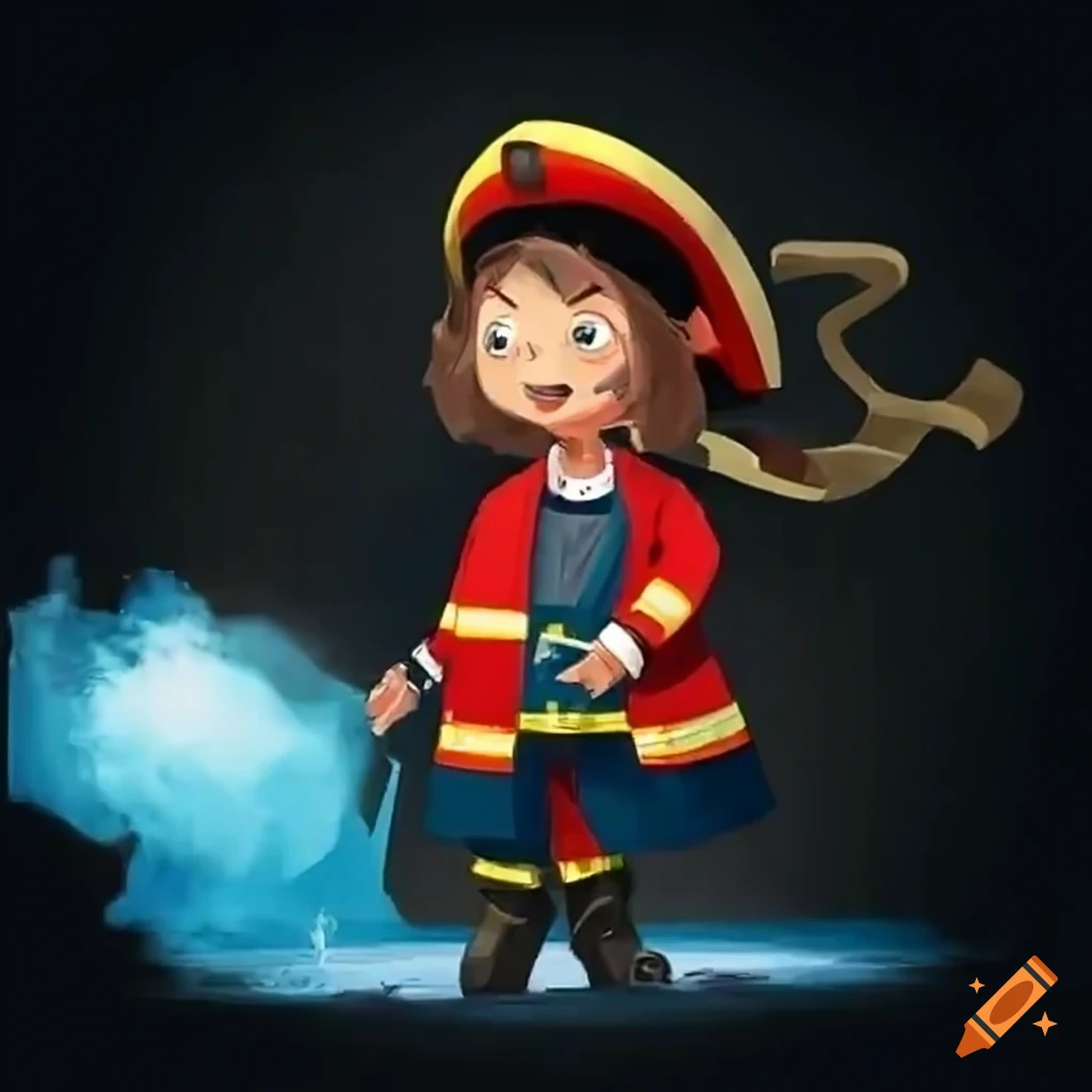 Child-friendly firefighter pirate on a ship with water cannon on Craiyon
