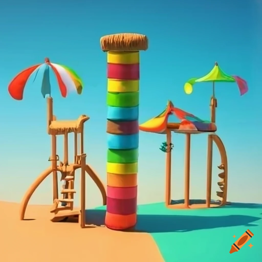Surrealist playground with colorful structures