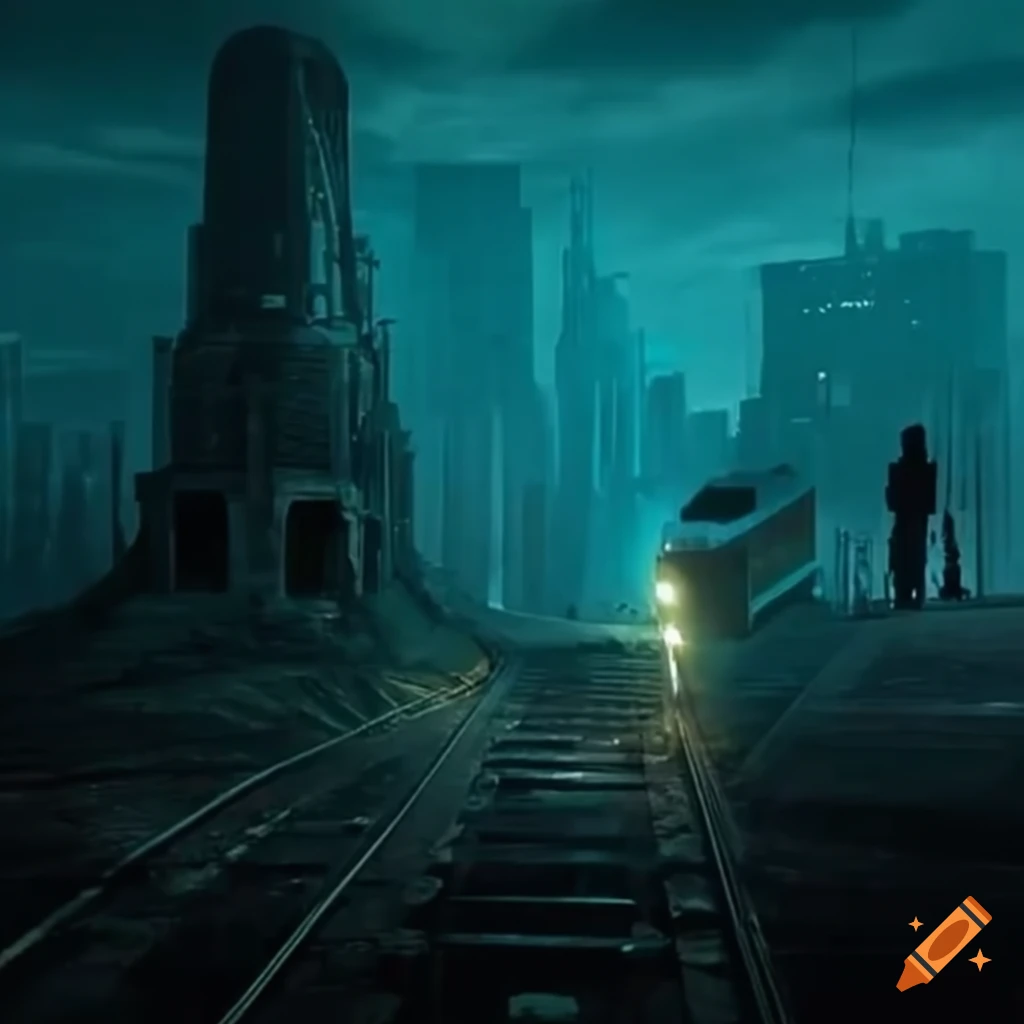 Image of an underground alien city with a train on Craiyon