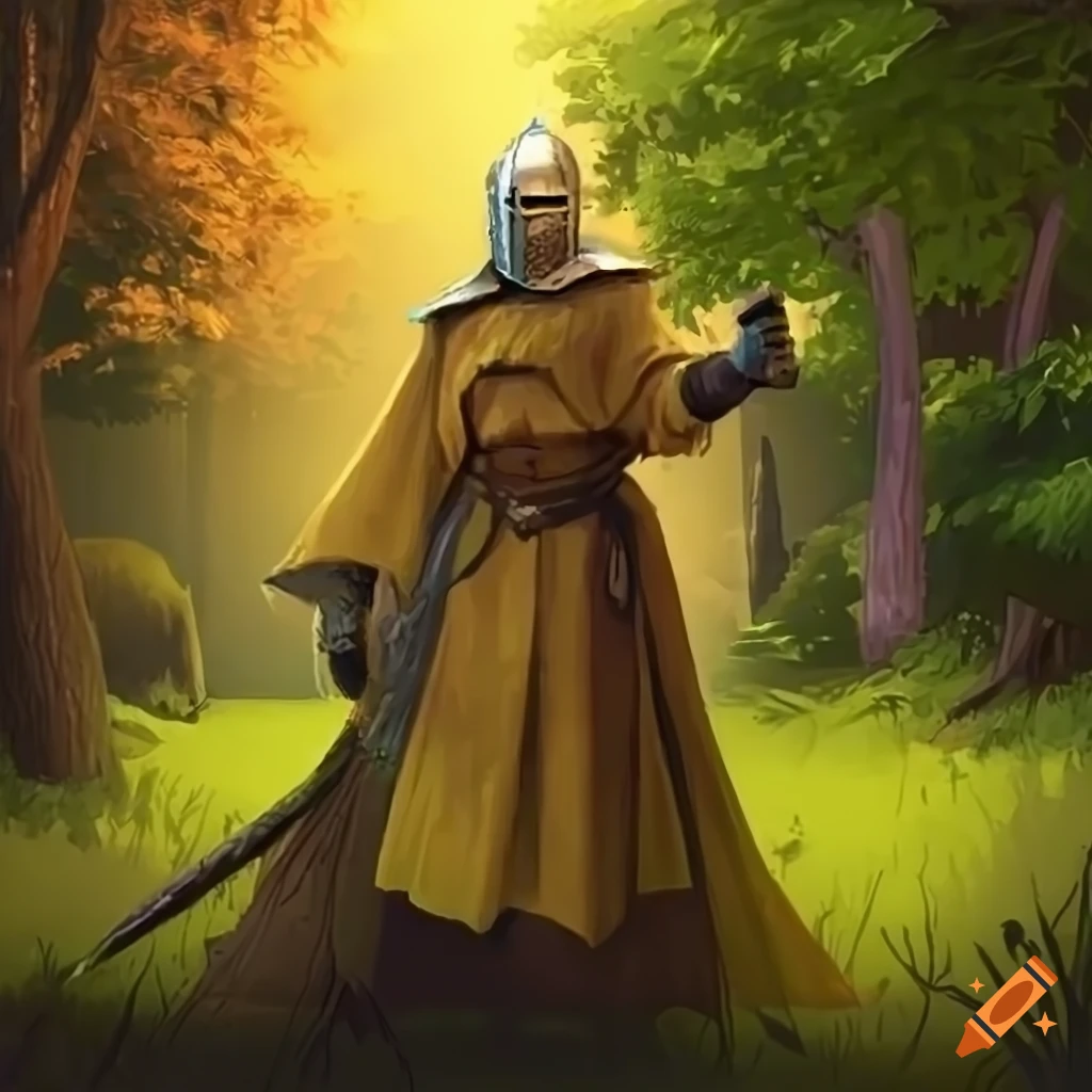 Medieval village with a knight and jester on Craiyon