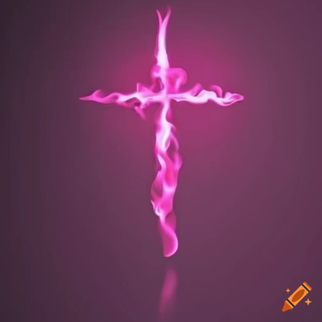 Minimalistic cross with pink flames on Craiyon