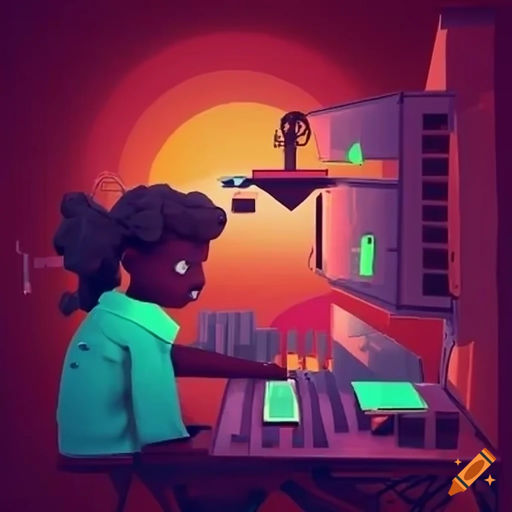 Colorful illustration of a beat producer giving a workshop on Craiyon