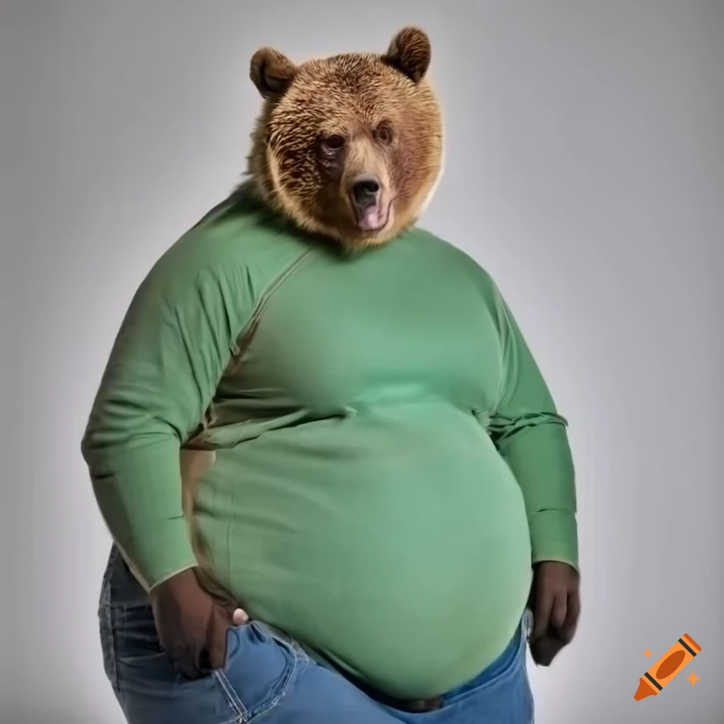 Illustration of an obese female grizzly bear in a white room on Craiyon