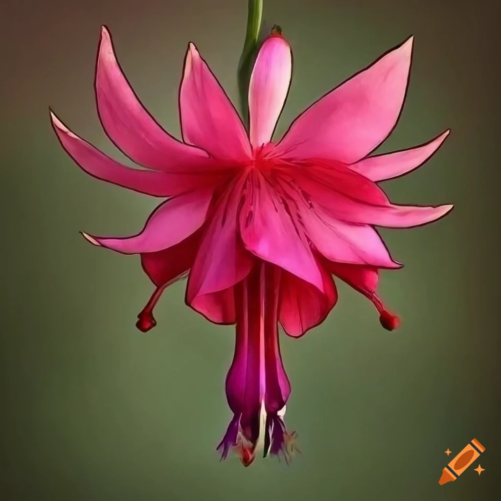 Artistic depiction of a fuschia flower on white background on Craiyon