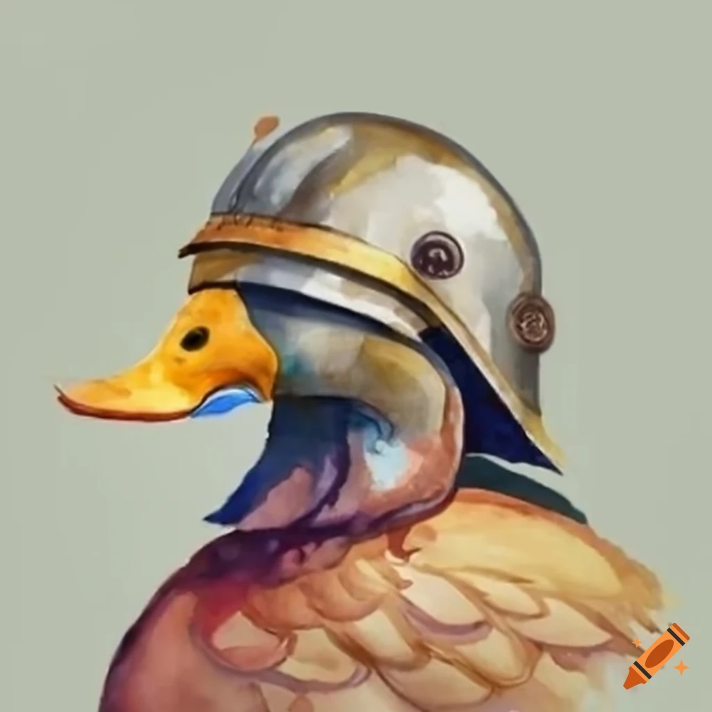 Duck wearing an armored helmet on Craiyon