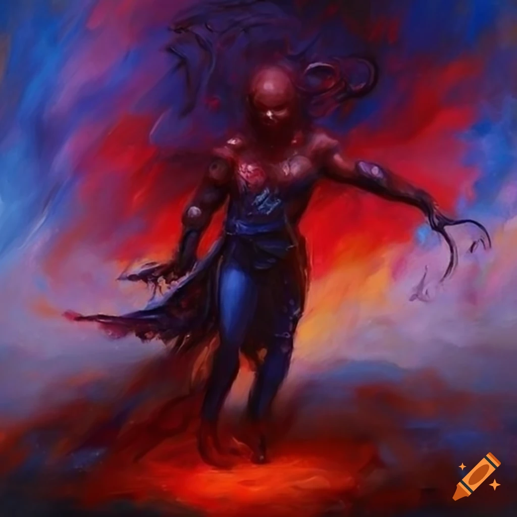 Dark fantasy oil painting of an imp creating a sandstorm on Craiyon