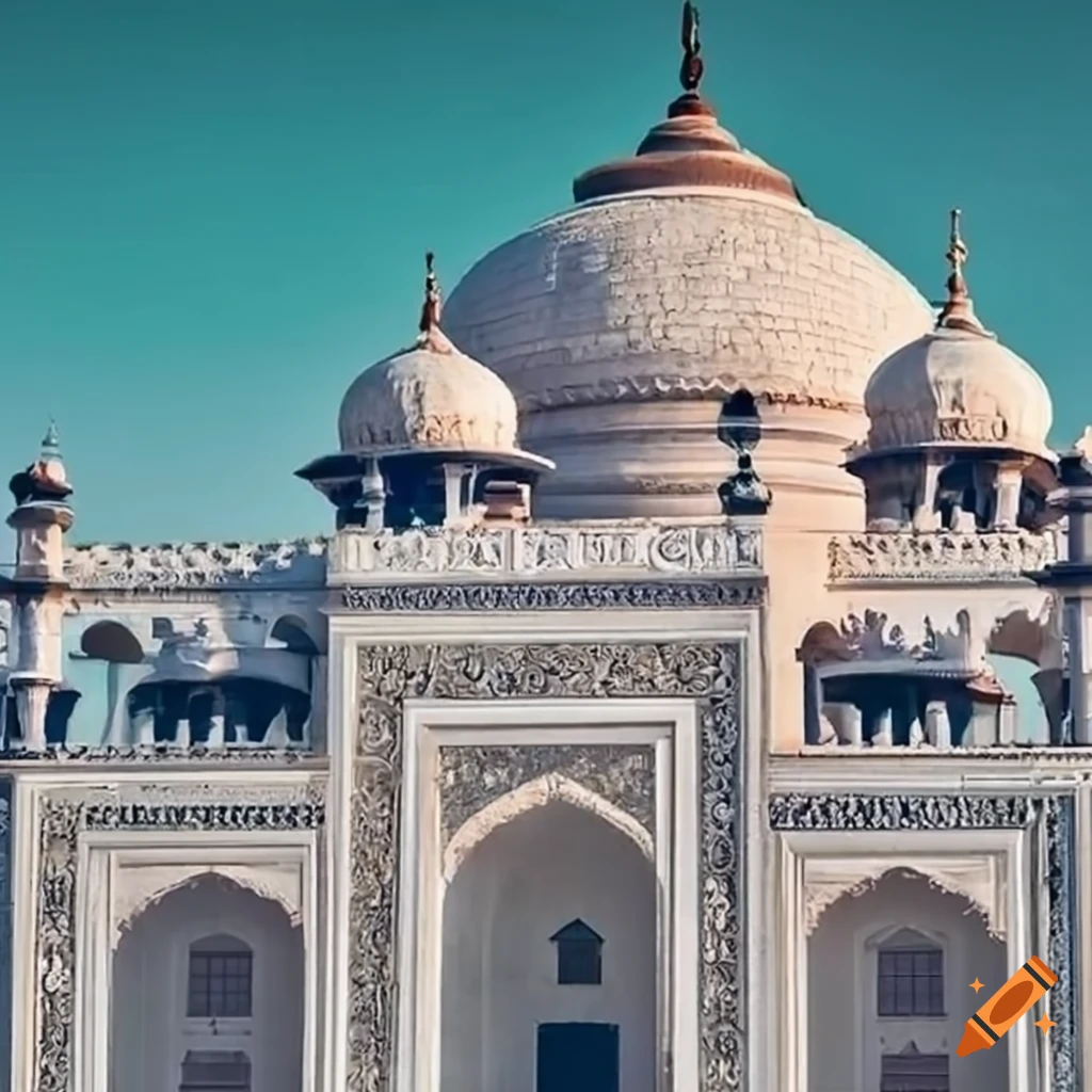 Frontal view of mahal white house in mediterranean architectural style ...