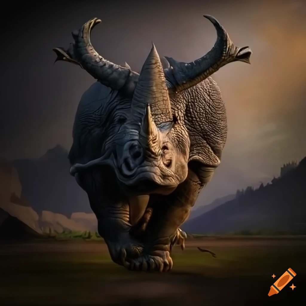 Fantasy creature in mountainous landscape