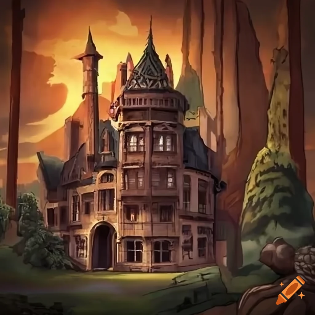 Watercolor of a detailed dark fantasy mansion on Craiyon