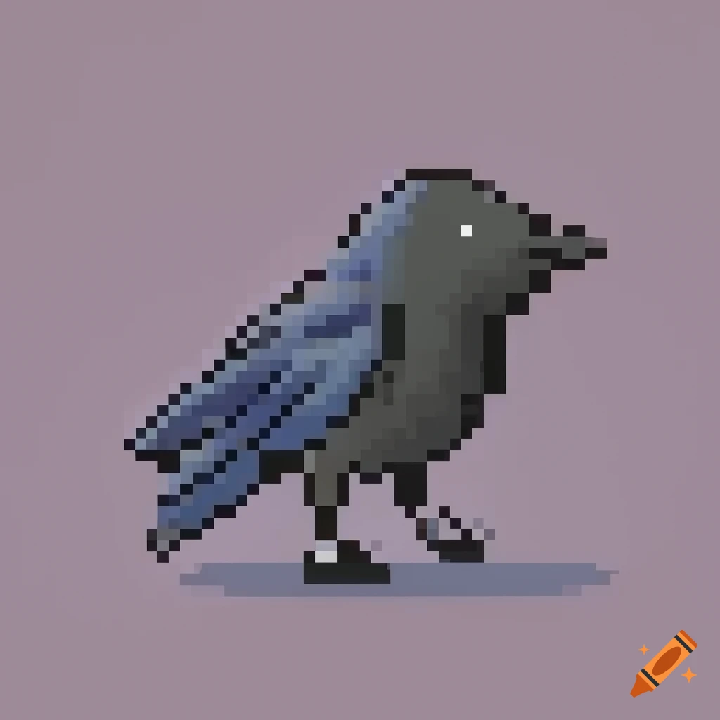 Pixel art of a crow on Craiyon