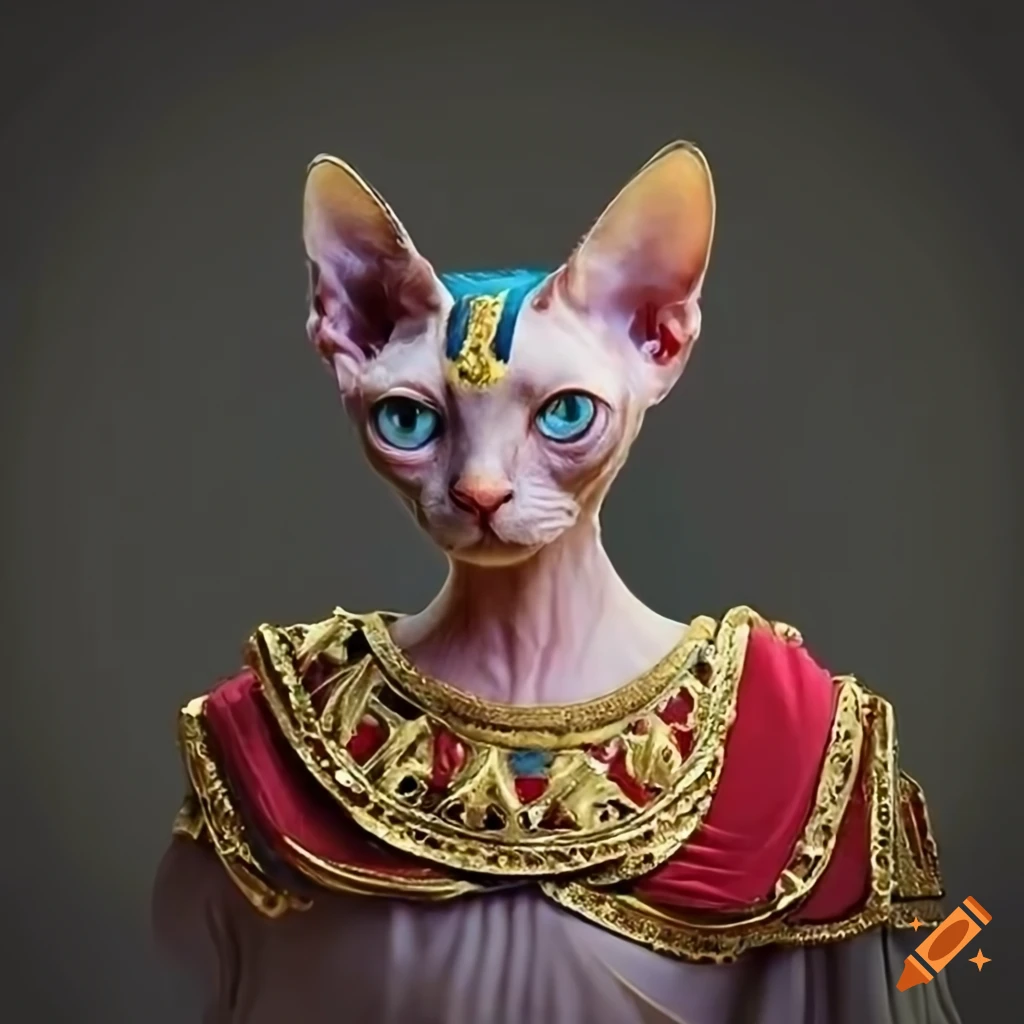 Sphynx cat dressed as a roman emperor on Craiyon