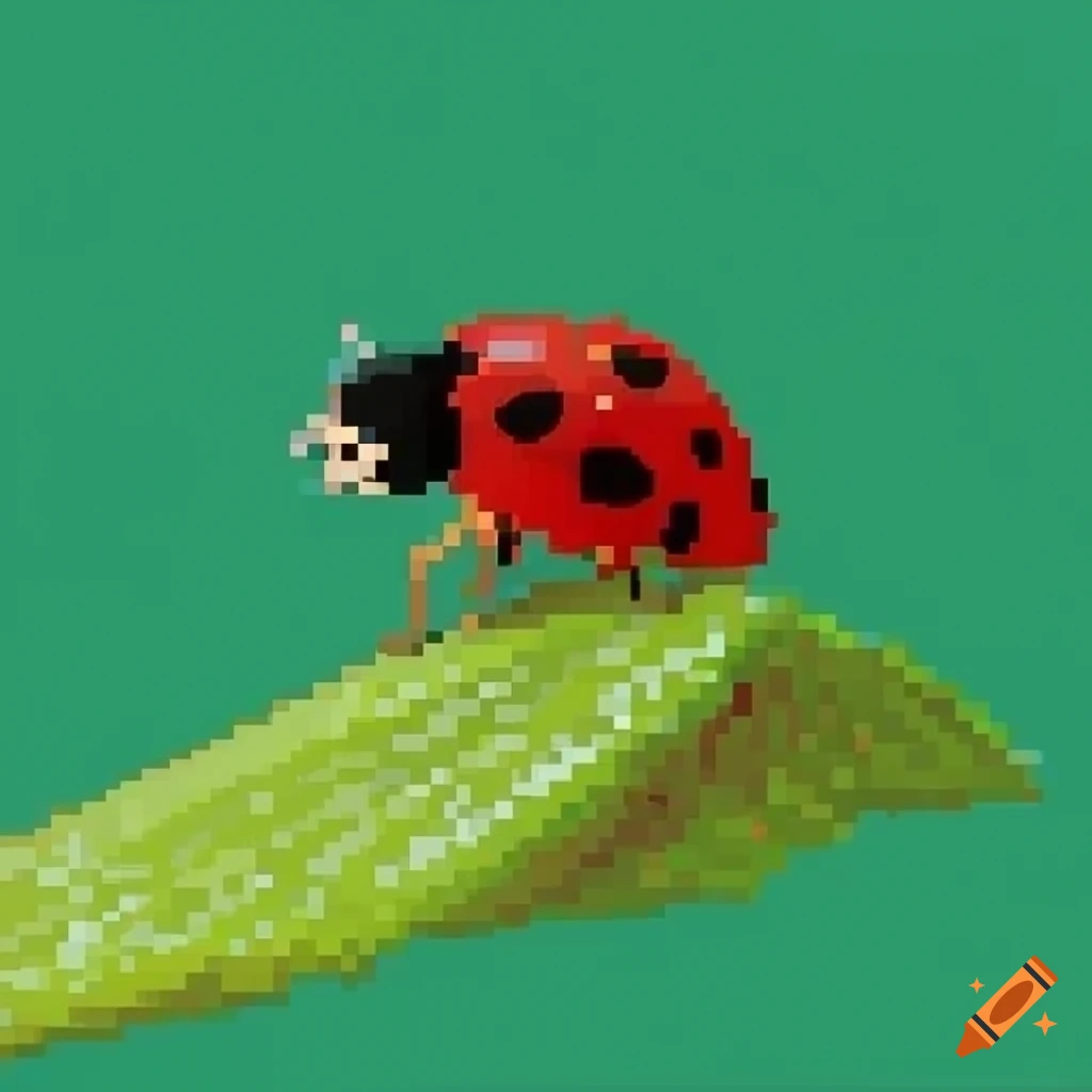 Pixel art of a ladybug with leaf crown on Craiyon