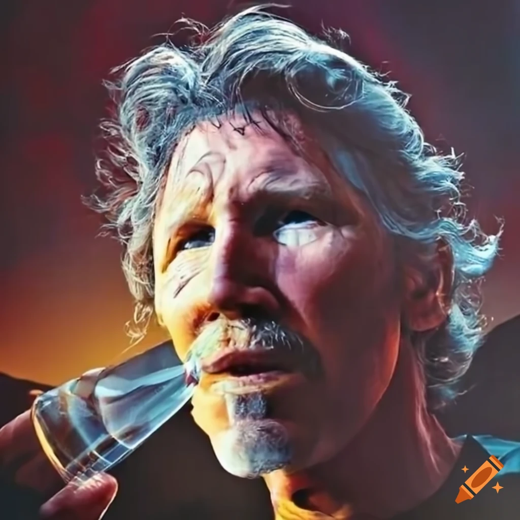 Roger waters of pink floyd drinking on Craiyon